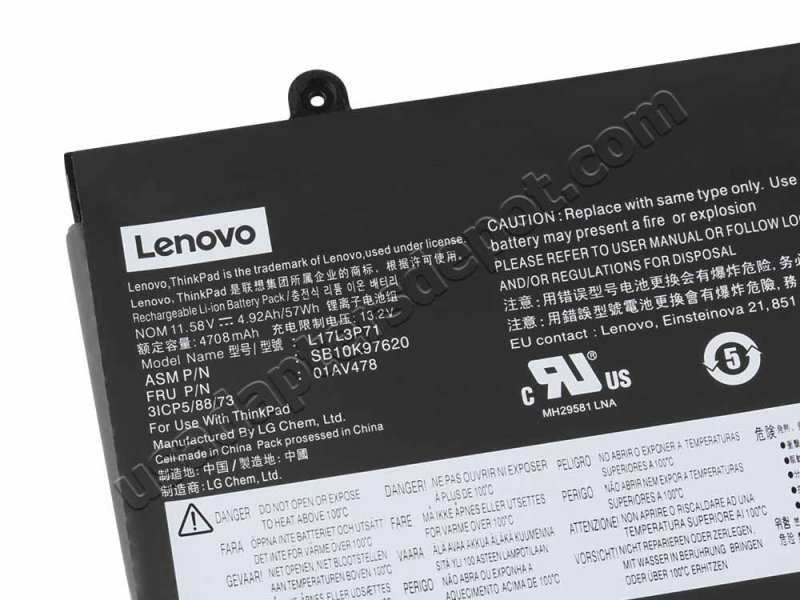 Original Battery Lenovo ThinkPad T480s 20L8S02E00 4920mAh 57Wh